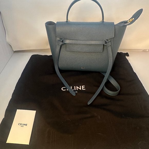Celine | Bags | Celine Micro Belt Bag In Grained Calfskin Greyish Blue ...